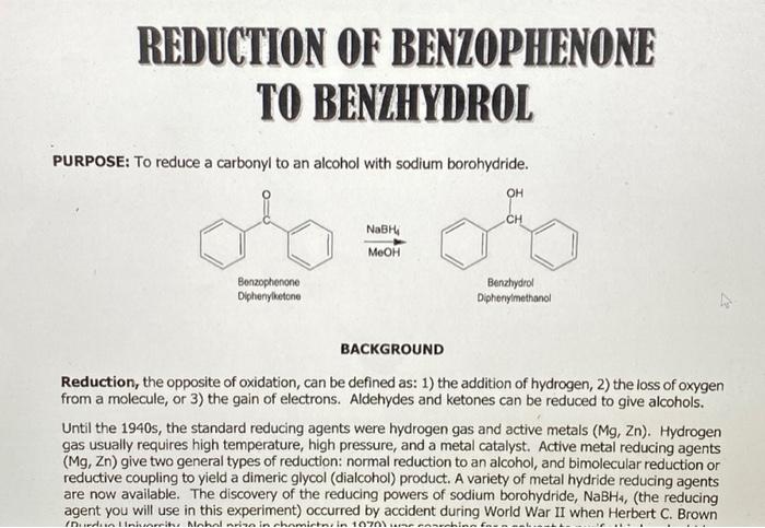 Solved what is the purpose of a reduction of benzophenone to | Chegg.com
