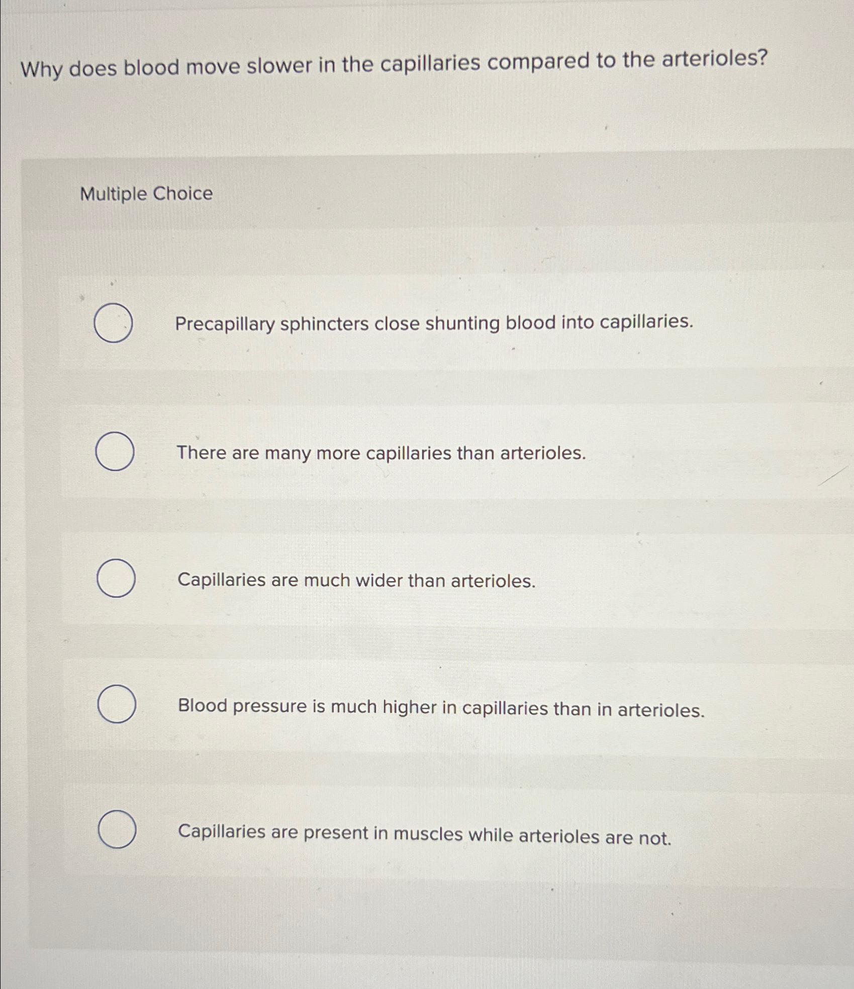 Solved Why does blood move slower in the capillaries | Chegg.com
