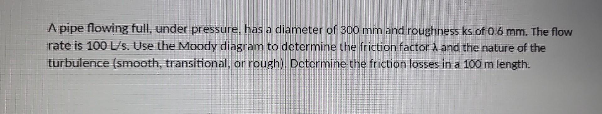 Solved A pipe flowing full, under pressure, has a diameter | Chegg.com