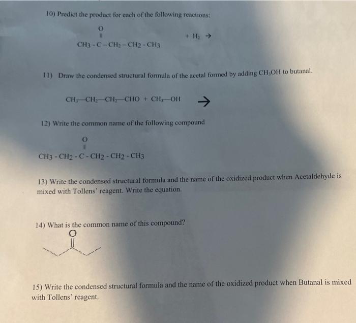 Solved 10) Predict the product for each of the following | Chegg.com