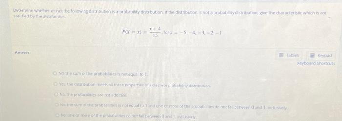 Solved Determine whether or not the following distribution | Chegg.com
