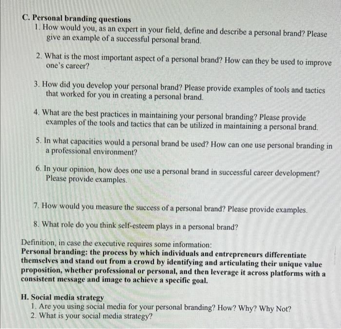Solved C. Personal branding questions 1. How would you, as | Chegg.com