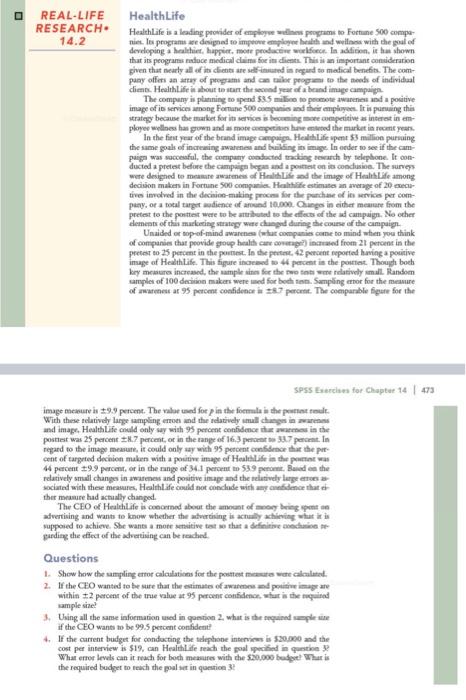 REAL-LIFE RESEARCH 14.2 Health Life Healthlife is a | Chegg.com
