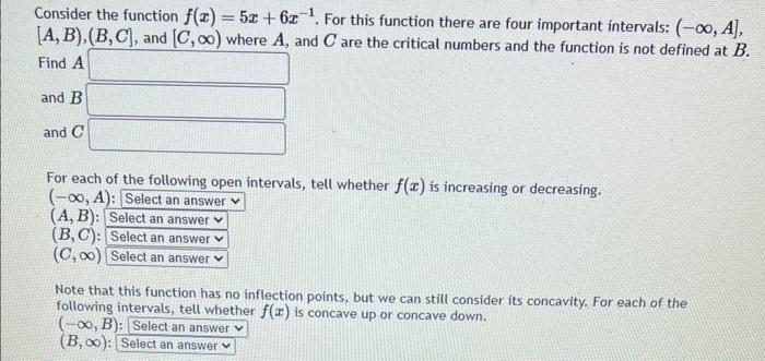 Solved Consider the function f(x)=5x+6x−1. For this function | Chegg.com