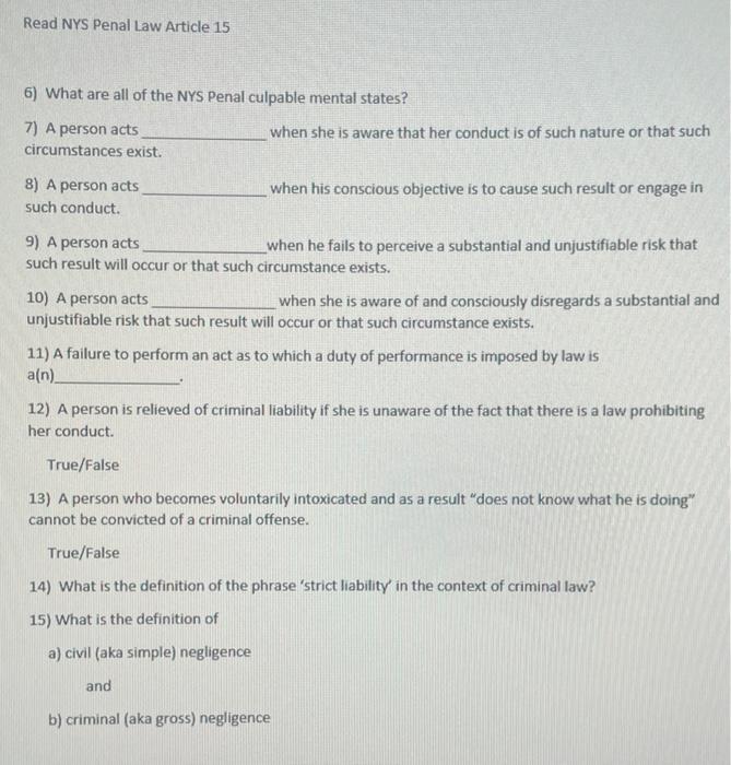 Read NYS Penal Law Article 15 6) What are all of the | Chegg.com