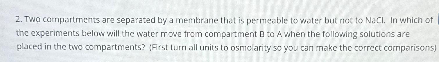 Solved Two compartments are separated by a membrane that is | Chegg.com