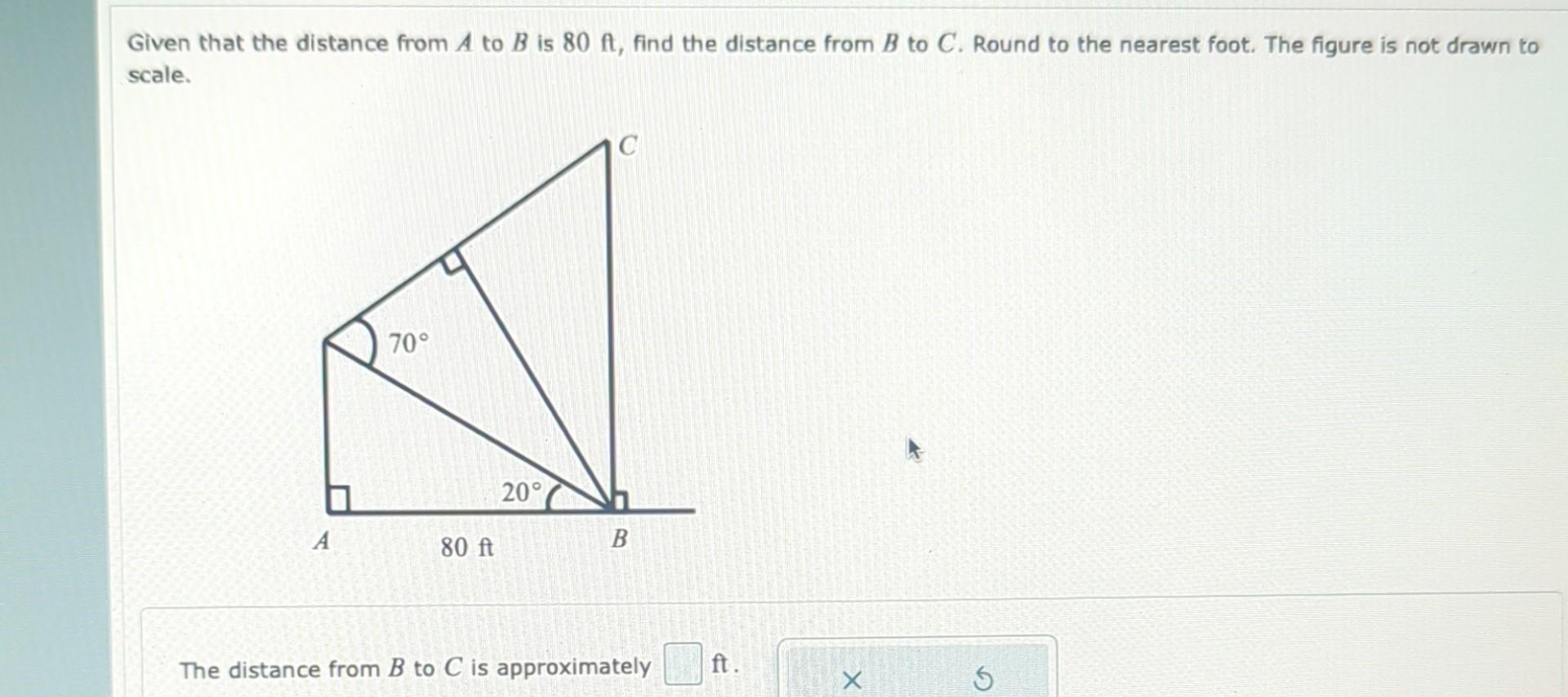 Solved Given that the distance from A to B is 80f, find the | Chegg.com
