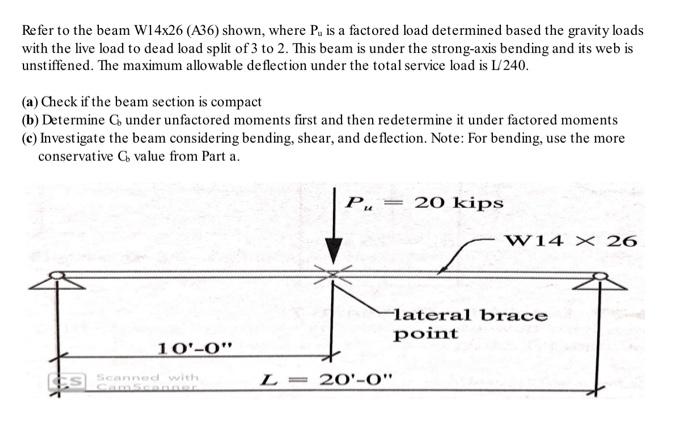 Solved Refer to the beam W14x26 (A36) shown, where P. is a | Chegg.com