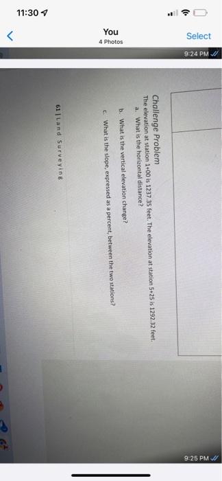 Solved Challenge Problem The elevation at station 1+00 is | Chegg.com