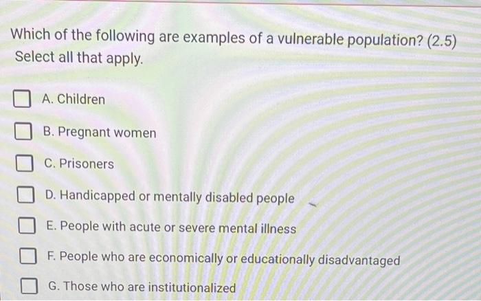 Solved Which of the following are examples of a vulnerable | Chegg.com