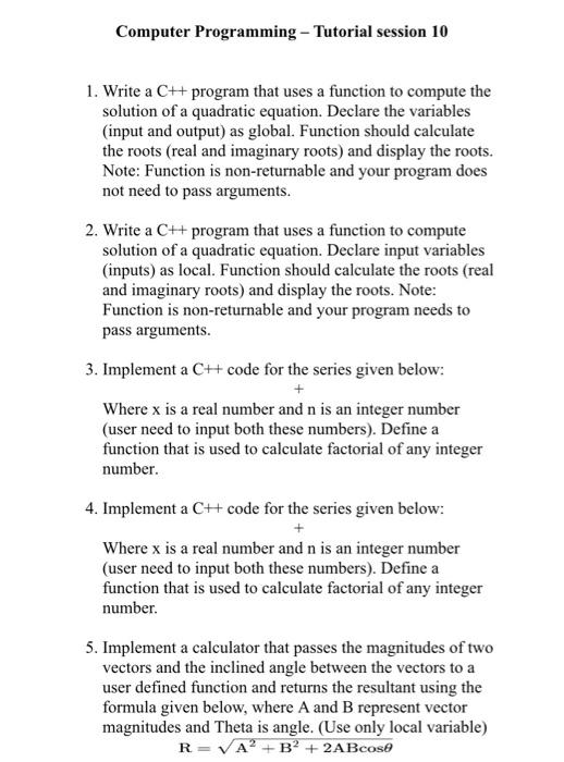 Solved Computer Programming - Tutorial session 10 1. Write a | Chegg.com
