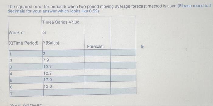The squared error for period 5 when two period moving | Chegg.com