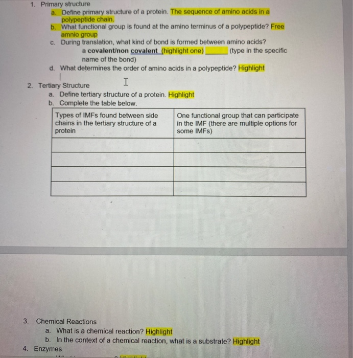 Solved 1. Primary structure a. Define primary structure of a | Chegg.com