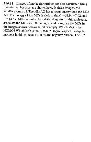 Images of molecular orbitals for LiH calculated using | Chegg.com