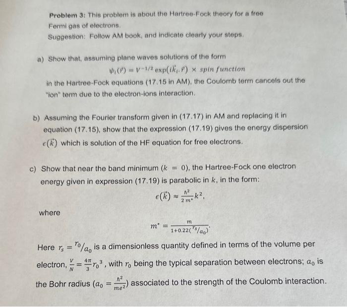 Solved Problem 3: This problem is about the Hartree-Fock | Chegg.com