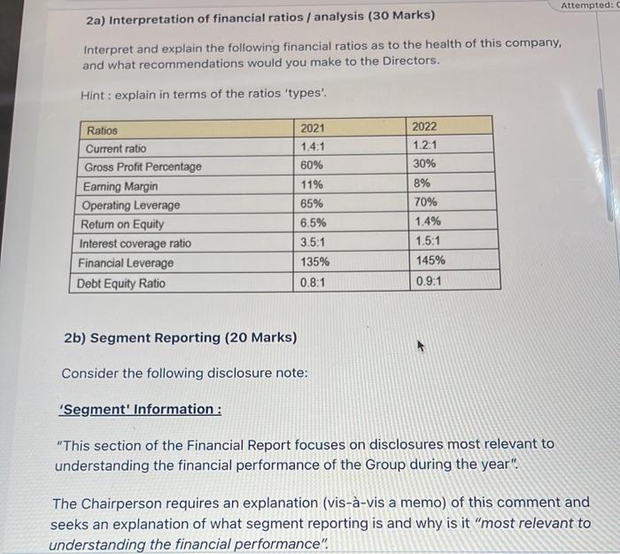 Solved 2a) Interpretation of financial ratios / analysis ( | Chegg.com