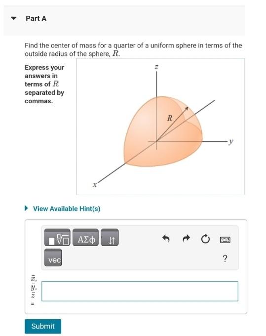Solved Find the center of mass for a quarter of a uniform | Chegg.com