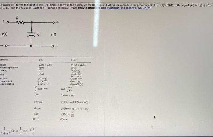 Solved The signal g(t) forms the input to the LPF circuit | Chegg.com