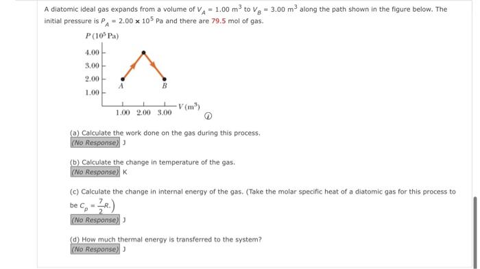 Solved A diatomic ideal gas expands from a volume of VA=1.00 | Chegg.com