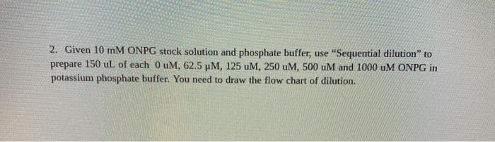 Solved 2. Given 10 mM ONPG stock solution and phosphate | Chegg.com