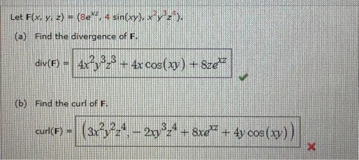 Solved Et F X Y Z 8ex 4sin Xy X2y3z A Find The