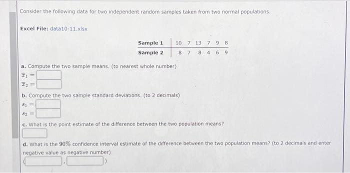 Solved Consider the following data for two independent | Chegg.com
