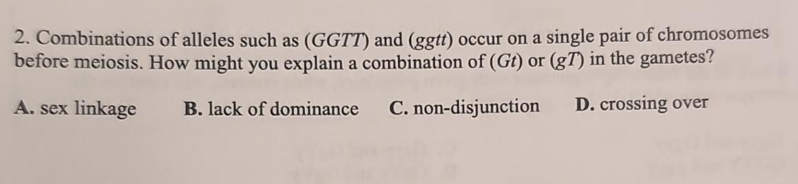 Combinations of alleles such as (GGTT) ﻿and ( ggtt | Chegg.com