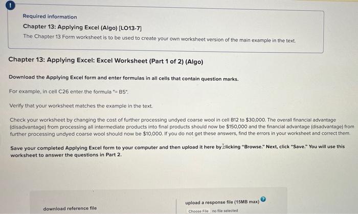 Solved Required information Chapter 13: Applying Excel | Chegg.com