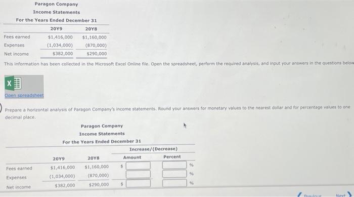 Solved Paragon Company Income Statements For the Years Ended | Chegg.com