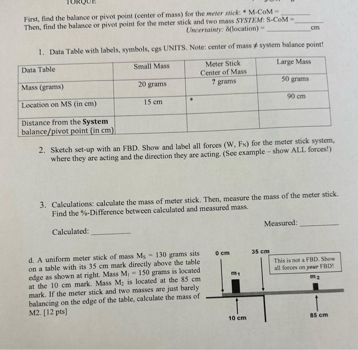 First, find the balance or pivot point (center of | Chegg.com