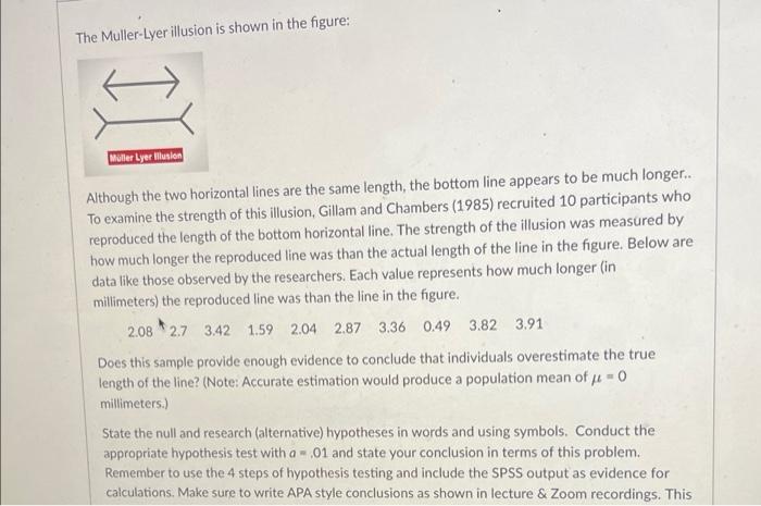 Solved The Muller-Lyer illusion is shown in the figure: | Chegg.com