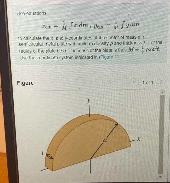 Solved Use equations xcm=M1∫xdm,ycm=M1∫ydm to calculate the | Chegg.com