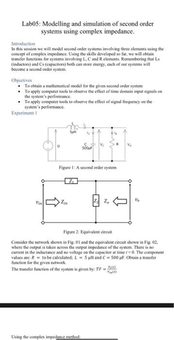Lab05: Modelling and simulation of second order | Chegg.com