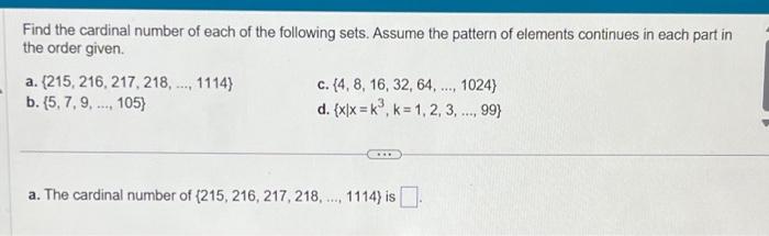 Solved Find the cardinal number of each of the following | Chegg.com