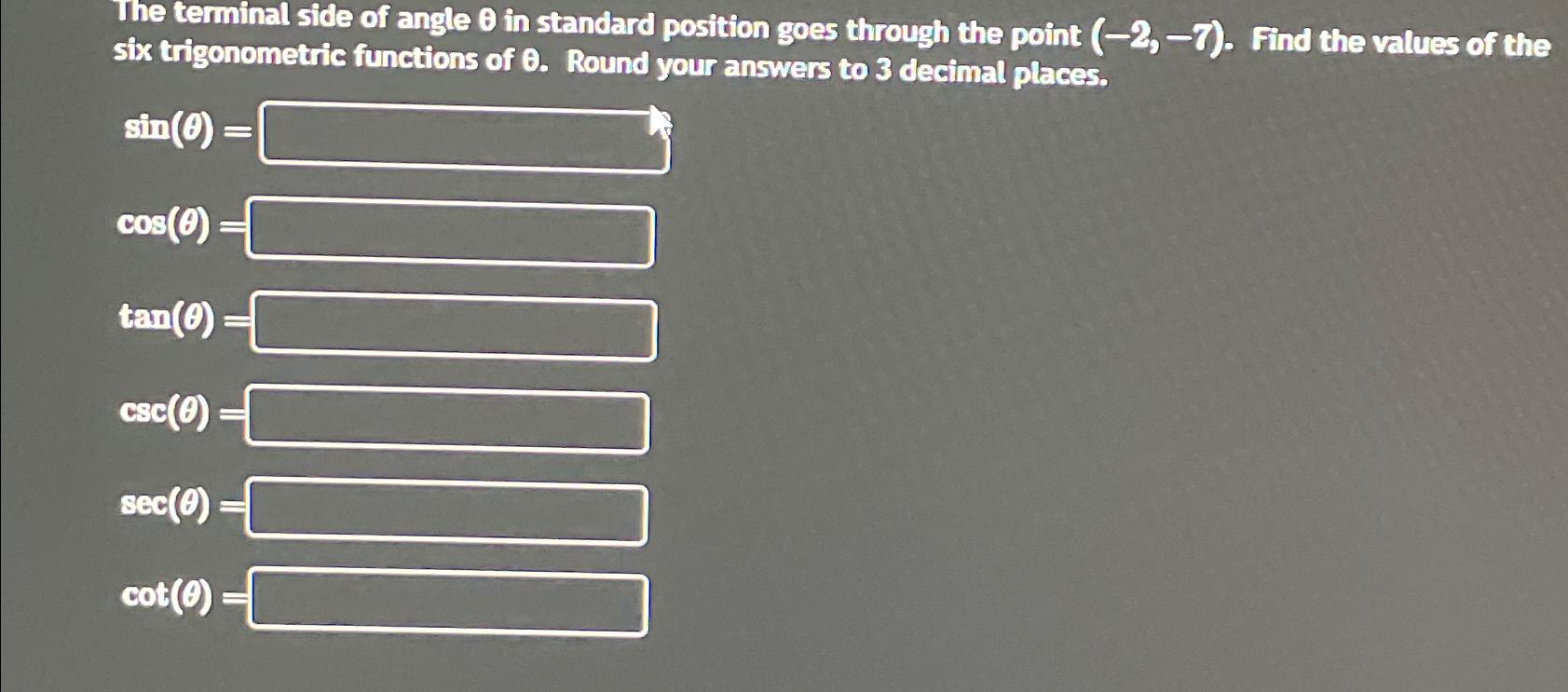 Solved The terminal side of angle θ ﻿in standard position | Chegg.com