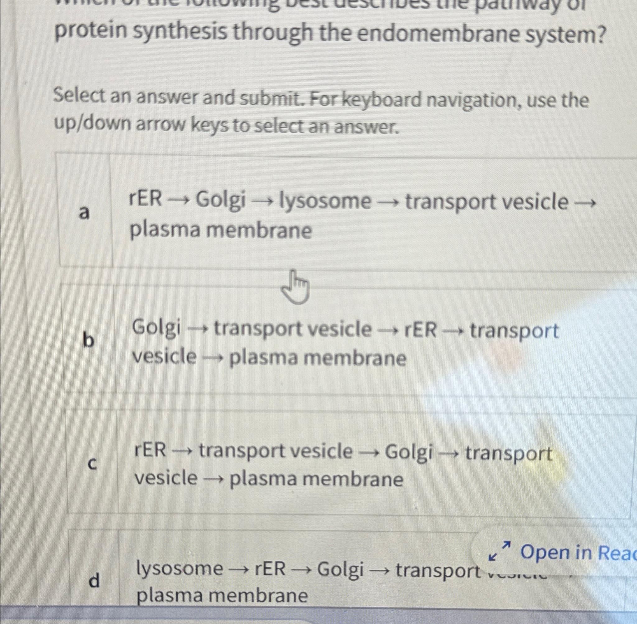 Solved protein synthesis through the endomembrane | Chegg.com