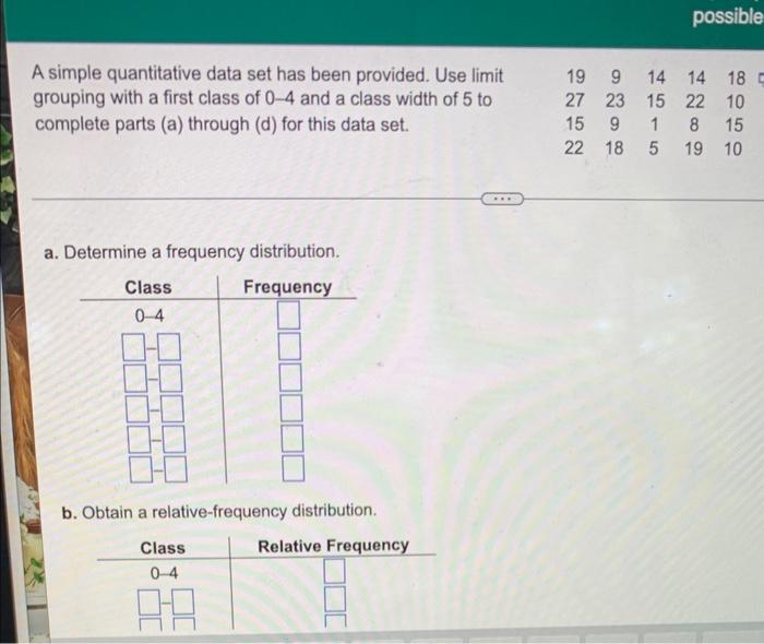 Solved A simple quantitative data set has been provided. Use | Chegg.com