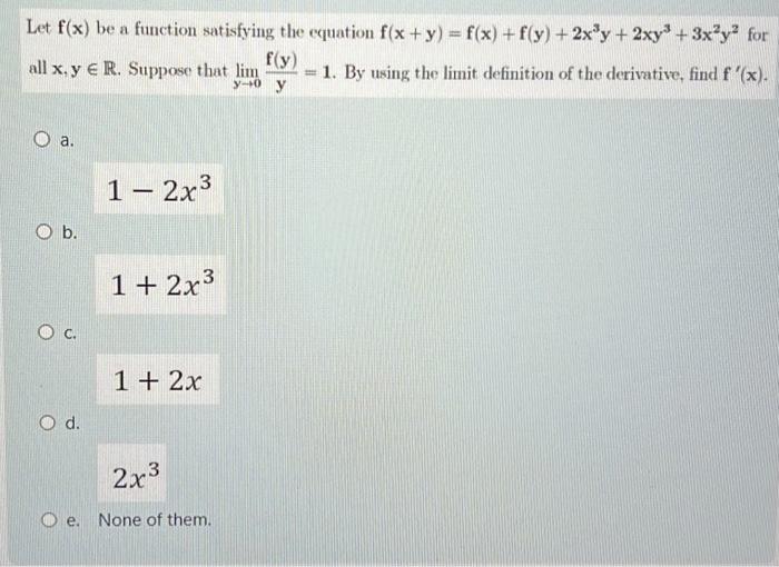 Solved Let f(x) be a function satisfying the equation | Chegg.com