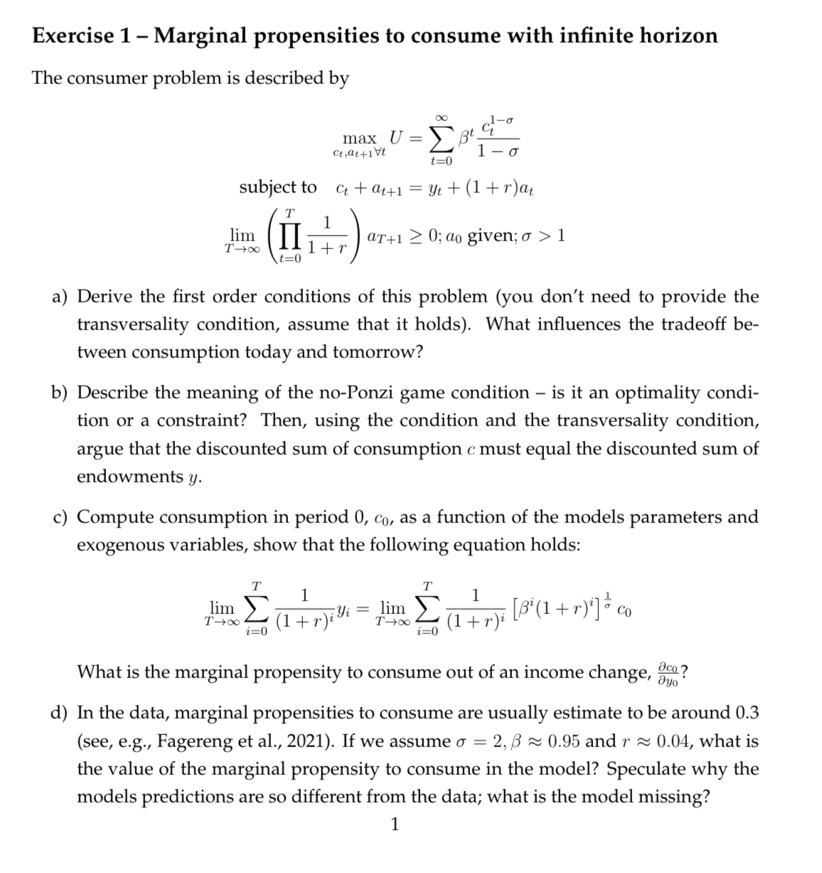 Solved Exercise 1 - ﻿Marginal propensities to consume with | Chegg.com
