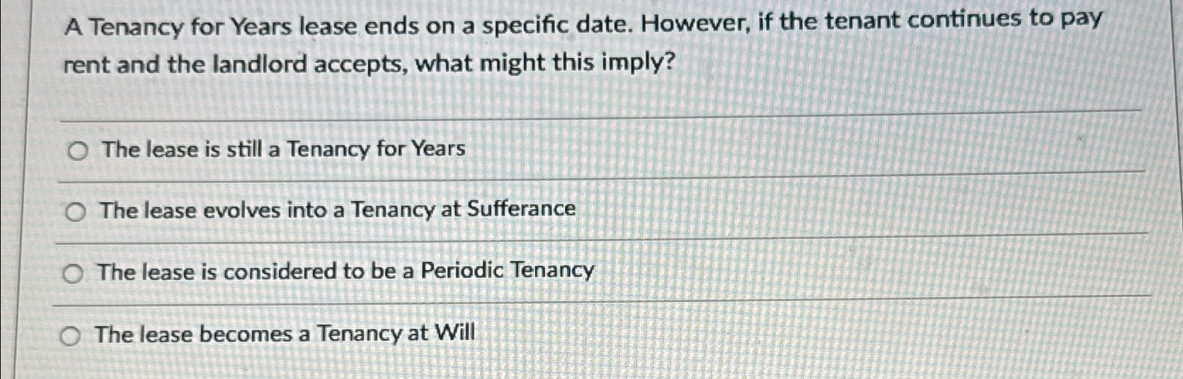 Solved A Tenancy for Years lease ends on a specific date. | Chegg.com