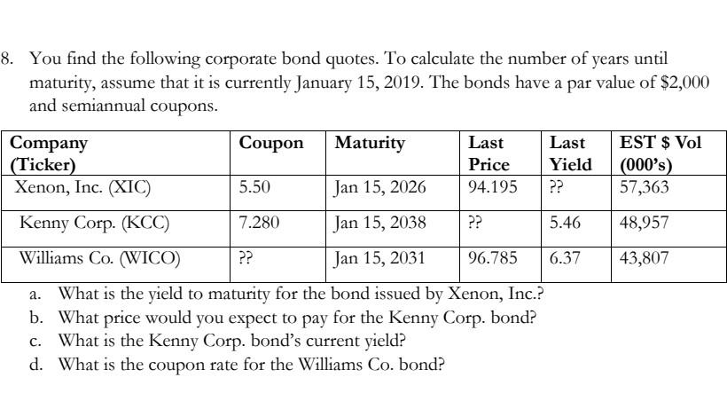 Solved You find the following corporate bond quotes. To | Chegg.com