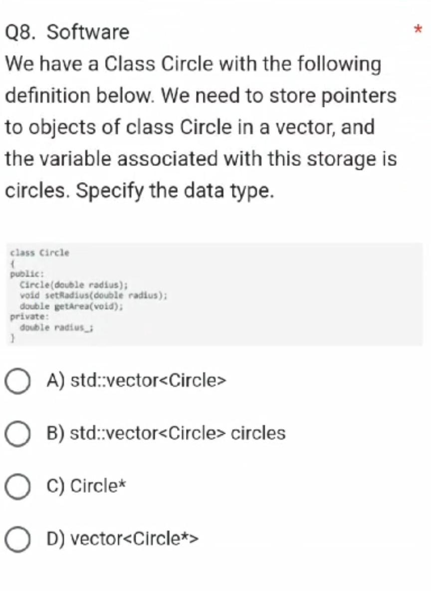 Solved Q8. Software We have a Class Circle with the | Chegg.com