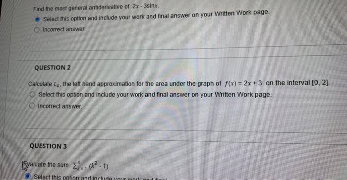 Solved Find the most general antiderivative of 2x−3sinx. | Chegg.com
