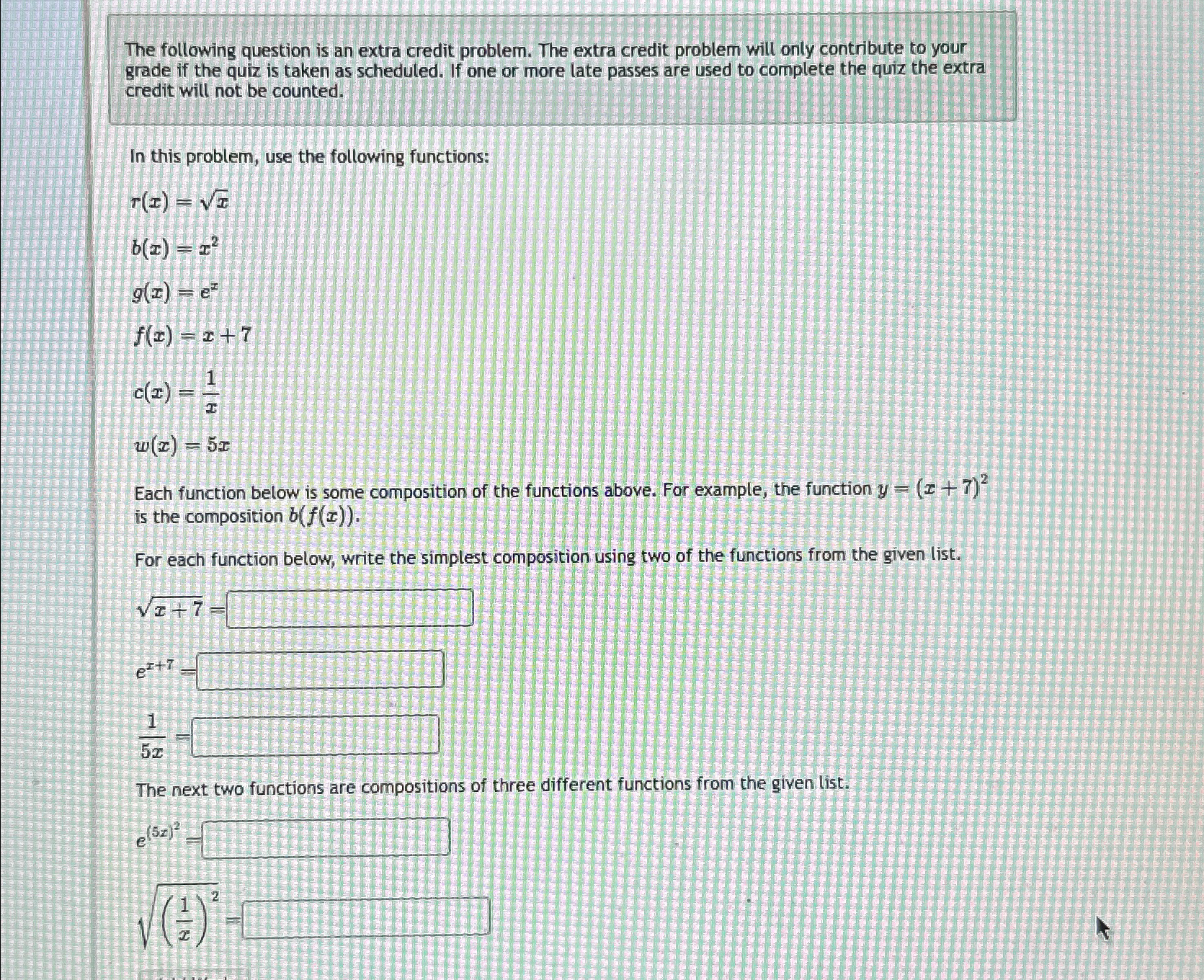 Solved The Following Question Is An Extra Credit Problem Chegg