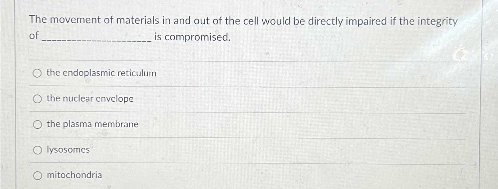 Solved The movement of materials in and out of the cell | Chegg.com