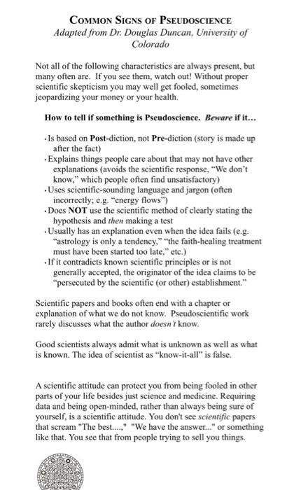 Solved Pseudoscience/Science Assignment Directions: Find two | Chegg.com