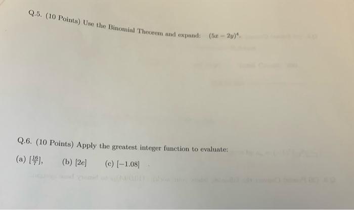 Solved Q.5. (10 Points) Use the Binomial Theorem and expand: | Chegg.com