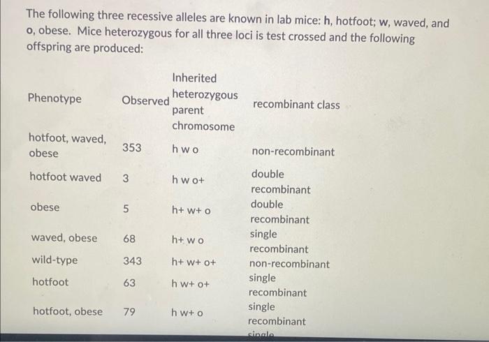 Solved The following three recessive alleles are known in | Chegg.com