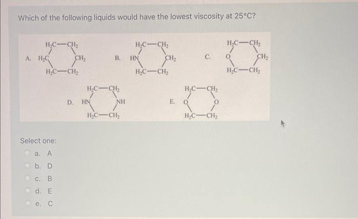 Solved Which of the following liquids would have the lowest | Chegg.com