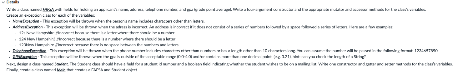 Solved Write a class named FAFSA with fields for holding an | Chegg.com